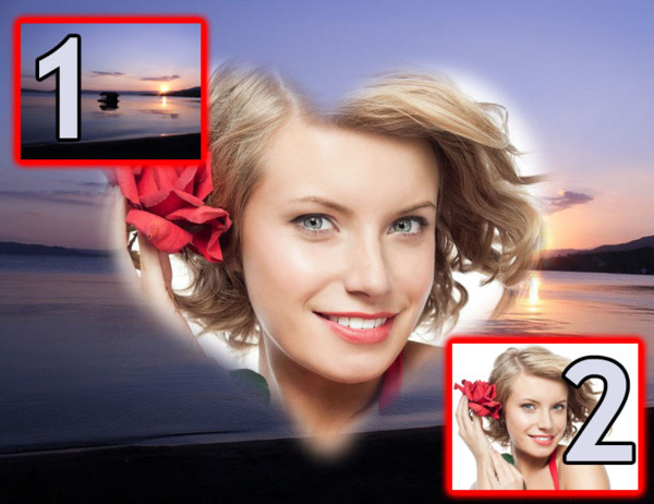 Customizable Background + Heart ♥ 2 Pictures Photo Frame Effect | Pixiz