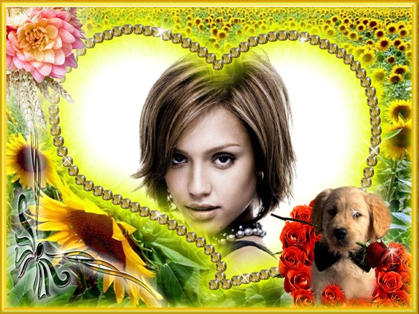 Heart ♥ Labrador Puppy Flowers Photo Frame Effect | Pixiz