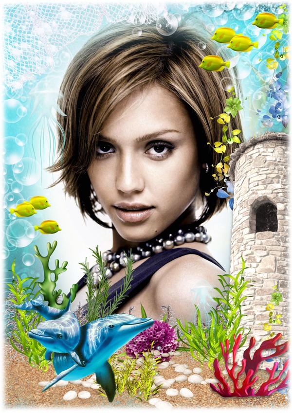 Dolphins Fishes Tower Sea Photo Frame Effect | Pixiz