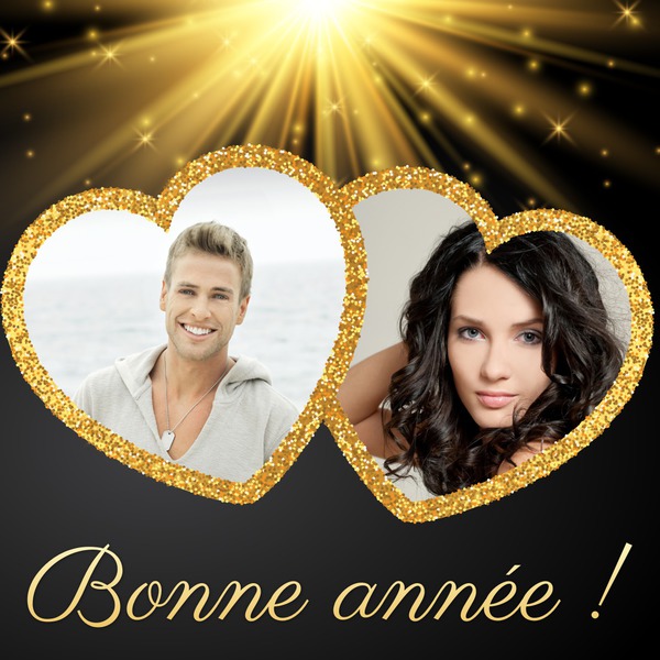 2 coeurs dorés Montage Photo | Pixiz